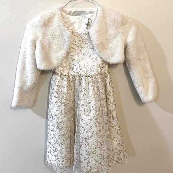 Rare Editions | Dresses | Rare Editions White And Gold Dress With Faux ...